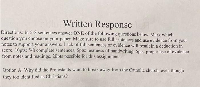 Written Response Directions: In 5-8 sentences answer | Chegg.com