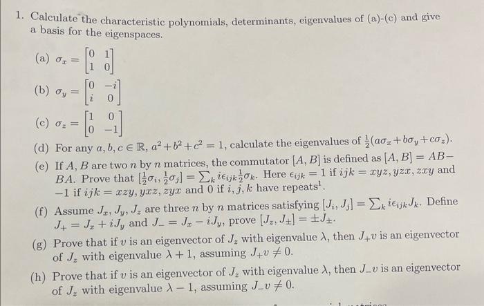 Solved Calculate the characteristic polynomials, | Chegg.com