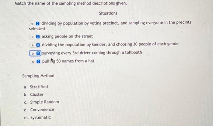 Solved Match the name of the sampling method descriptions | Chegg.com