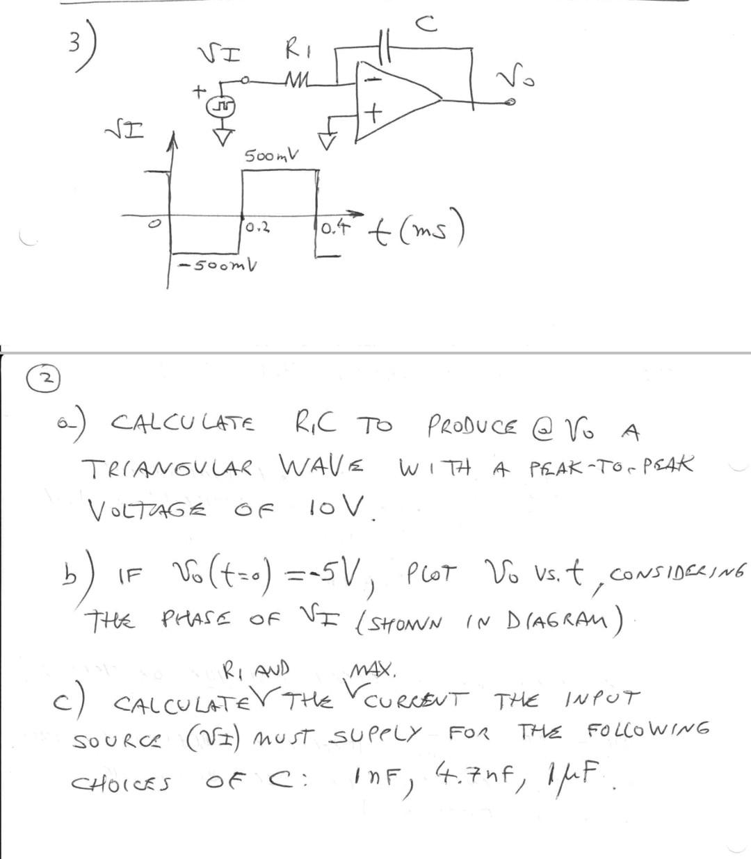 Solved a-) calculate R,C To produce@vo a triangular WaVe | Chegg.com