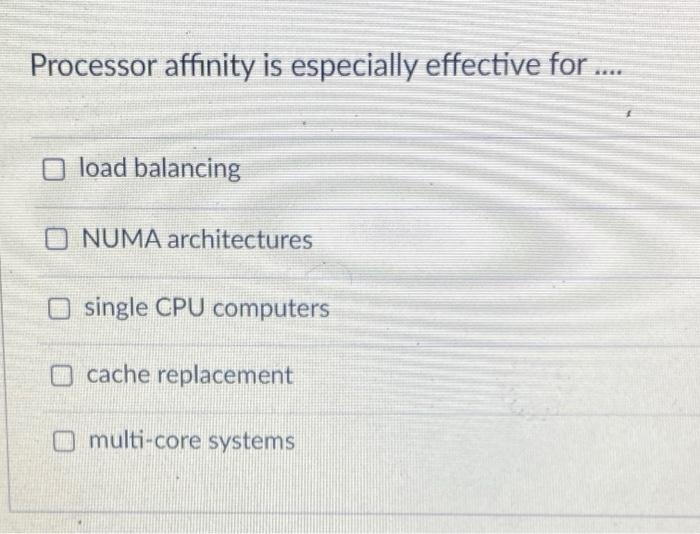 Solved Processor affinity is especially effective for .... O | Chegg.com