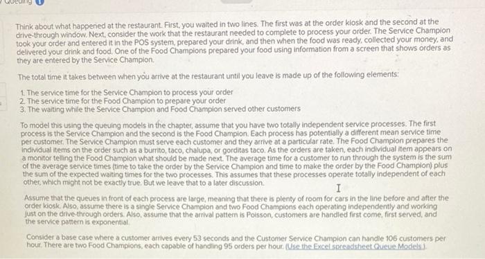 Solved Analyzing a Taco Bell Restaurant The following | Chegg.com