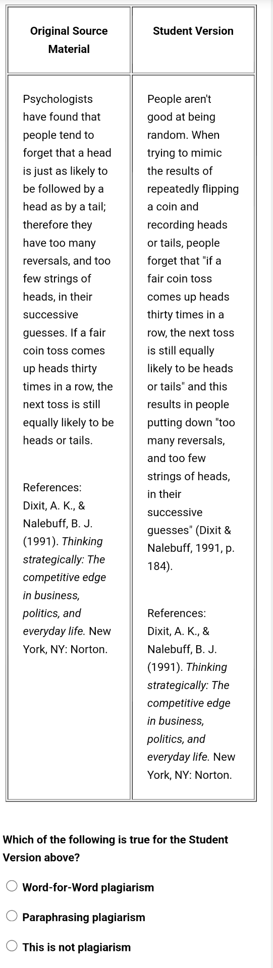 Solved \table[[\table[[Original Source],[Material]],Student | Chegg.com
