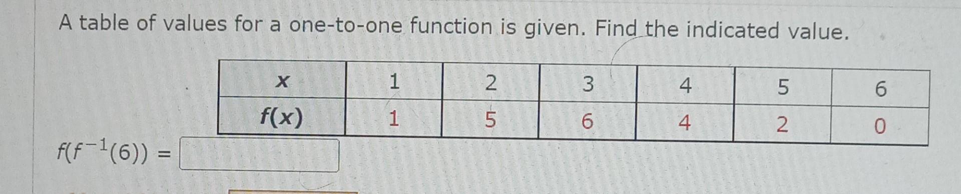 Solved A table of values for a one-to-one function is given. | Chegg.com