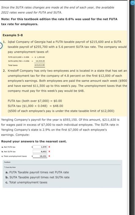 Solved Since the SUTA rates changes are made at the end of | Chegg.com