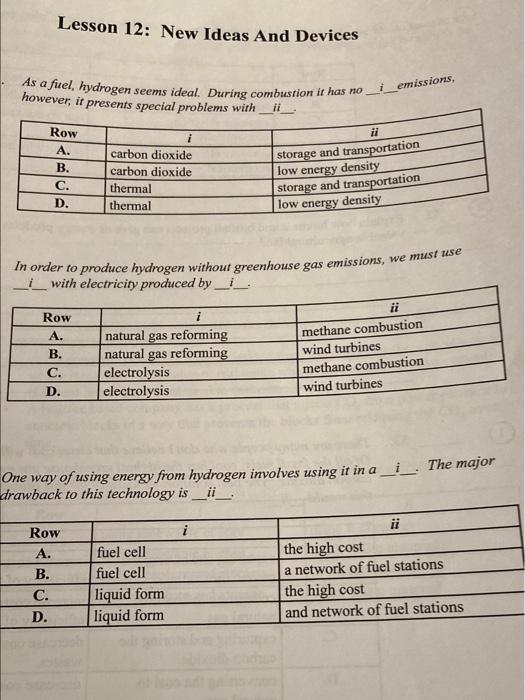 Solved Lesson 12: New Ideas And Devices As a fuel, hydrogen | Chegg.com