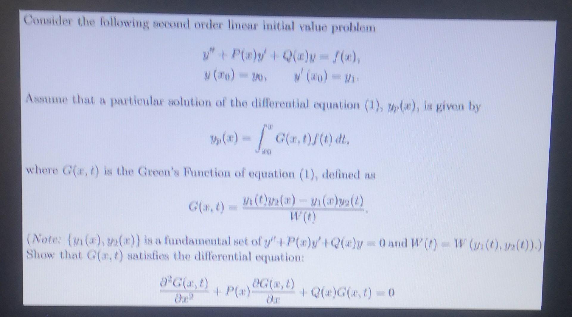 Solved Consider the following acoond order linear initial | Chegg.com
