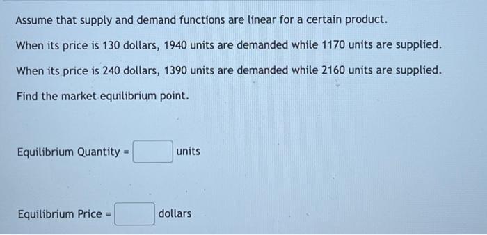 Solved Assume that supply and demand functions are linear | Chegg.com