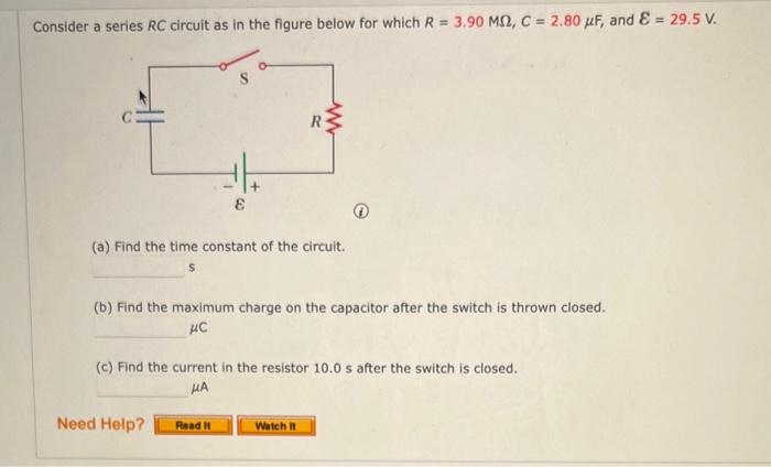 Solved Consider a series RC circuit as in the figure below | Chegg.com