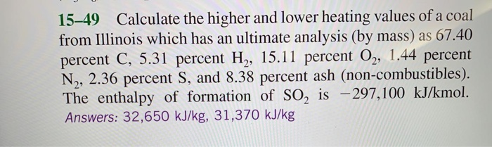 Solved 15-49 Calculate the higher and lower heating values | Chegg.com