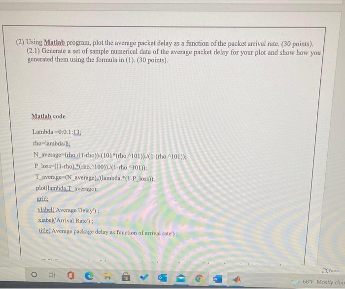 Solved 2 Using Matlab Program Plot The Average Packet 2233