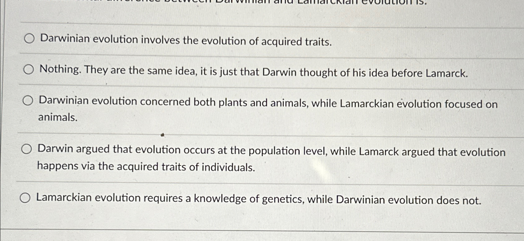 Solved Darwinian evolution involves the evolution of | Chegg.com