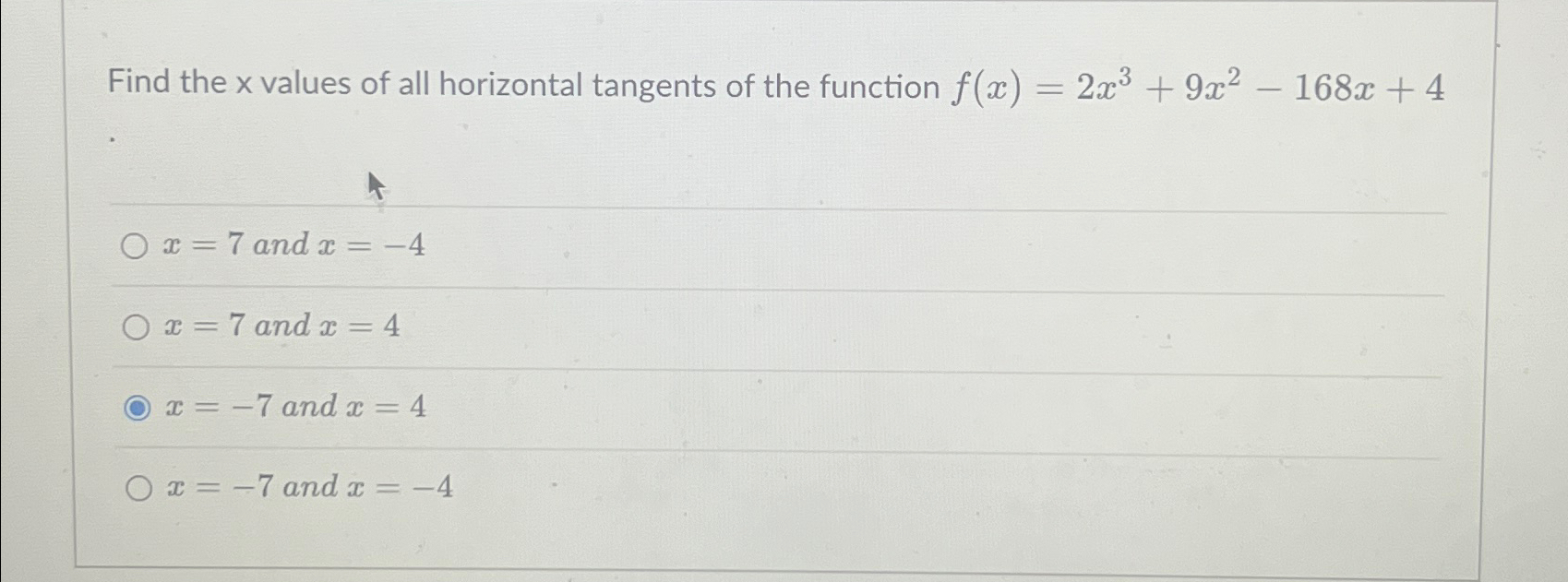 Solved Find the x ﻿values of all horizontal tangents of the | Chegg.com