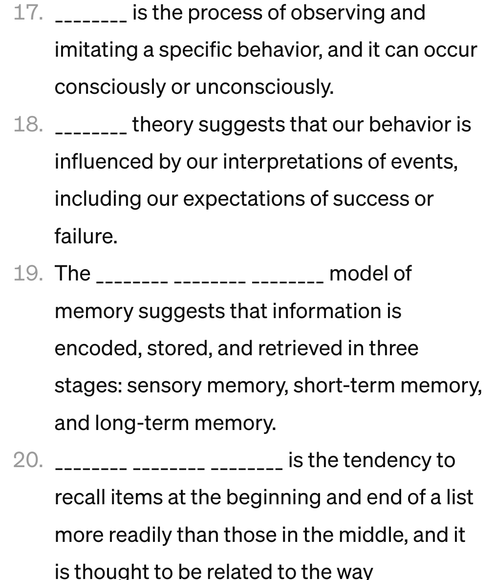 Solved is the process of observing and imitating a specific | Chegg.com
