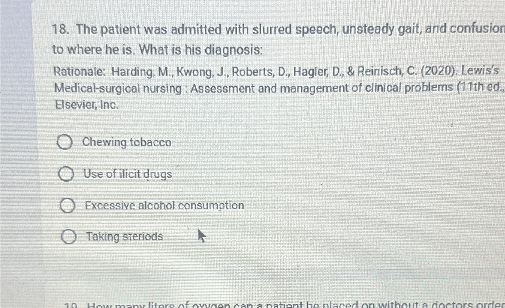 Solved The patient was admitted with slurred speech, | Chegg.com