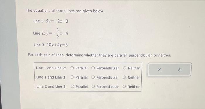 Solved The equations of three lines are given below. Line 1: | Chegg.com