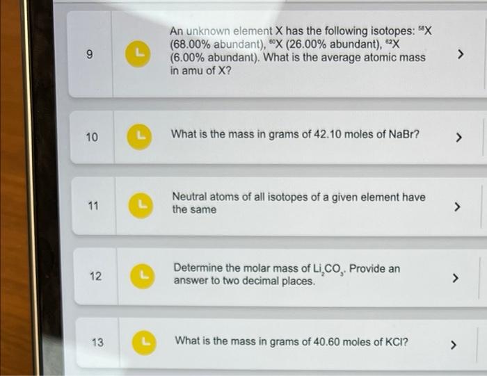 Solved An unknown element X has the following isotopes: sX | Chegg.com