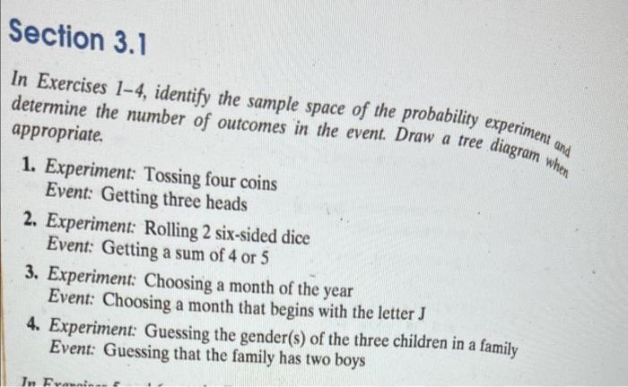 Solved In Exercises 1-4, identify the sample space of the | Chegg.com
