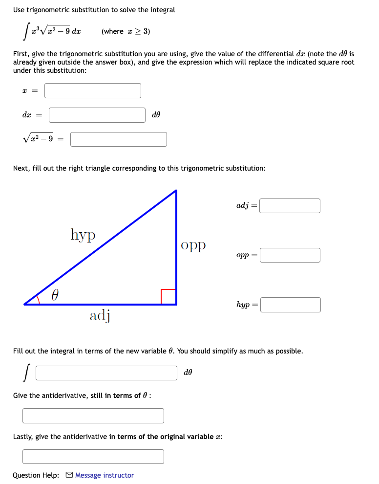 Solved Use trigonometric substitution to solve the | Chegg.com