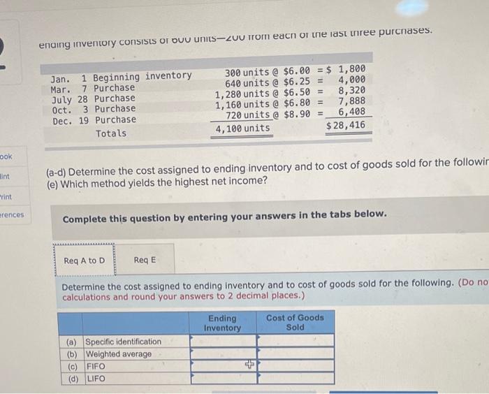Solved ending inventory consists OT DUU units-200 from each | Chegg.com