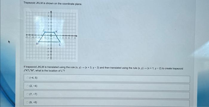 Solved Trapezoid JKLM is shown on the coordinate plane. If | Chegg.com
