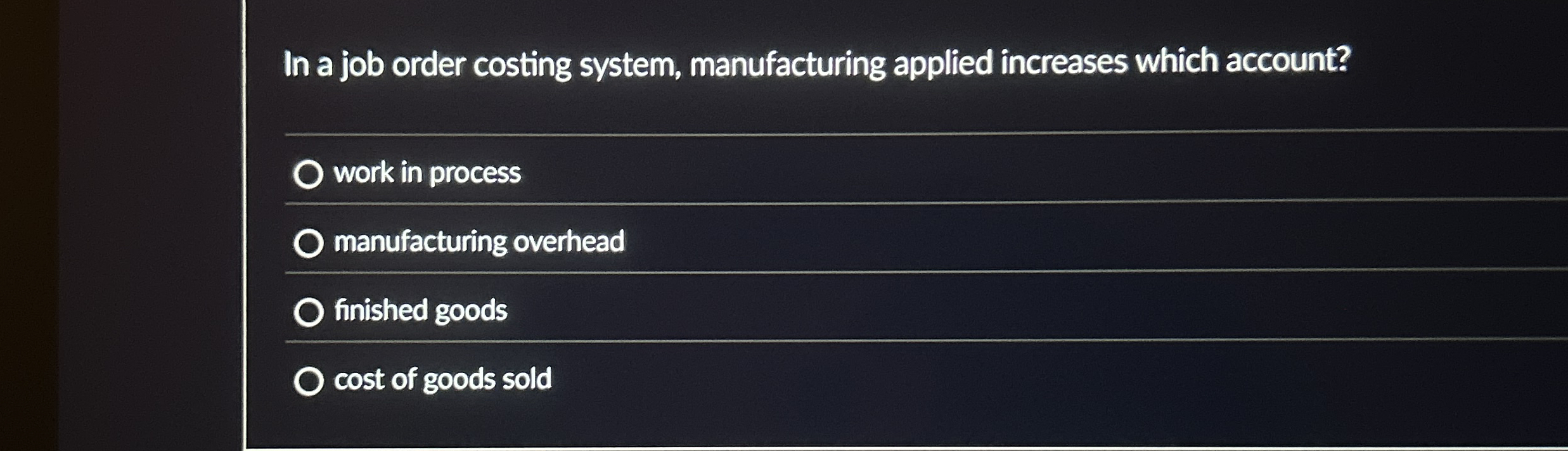 Solved In a job order costing system, manufacturing applied | Chegg.com