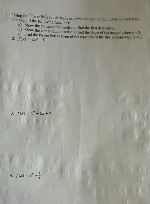 Solved Using the Power Rule for derivatives, complete each | Chegg.com