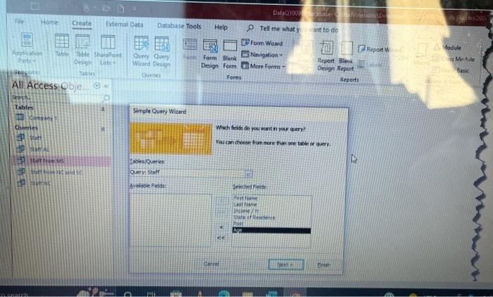 Solved The uset is running a Wizard to create a table: The | Chegg.com