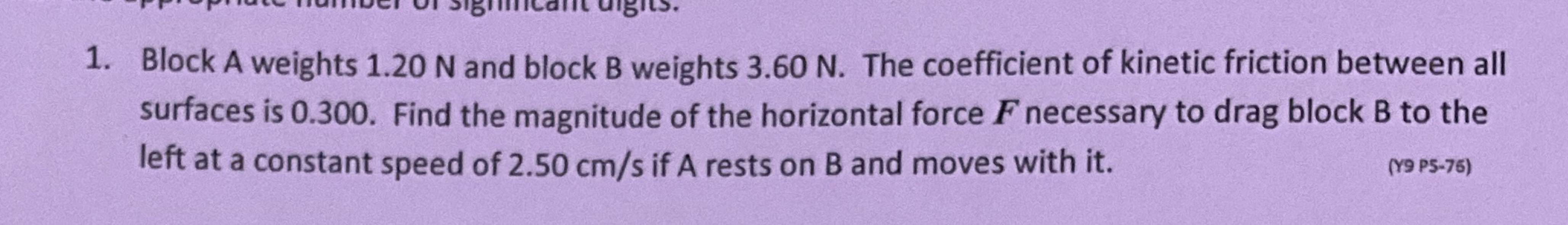 Solved Block A weights 1.20N ﻿and block B ﻿weights 3.60N. | Chegg.com