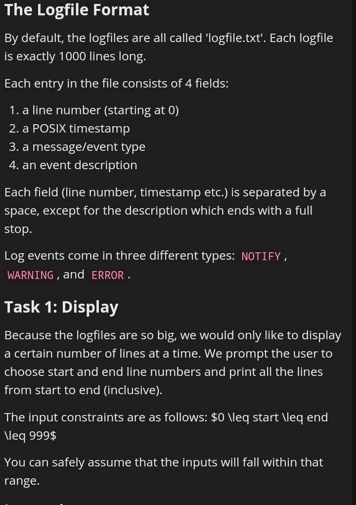 Solved The Logfile Format By default, the logfiles are all | Chegg.com