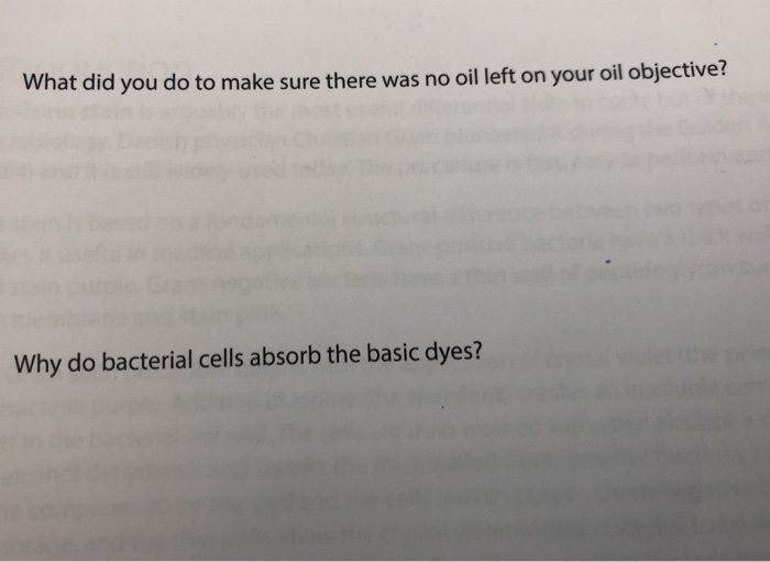 Solved What did you do to make sure there was no oil left on | Chegg.com