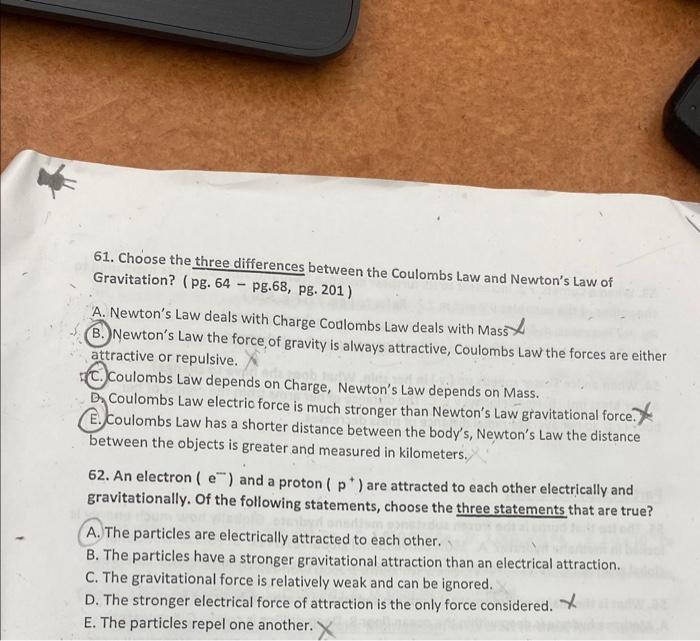 Solved 61. Choose the three differences between the Coulombs | Chegg.com