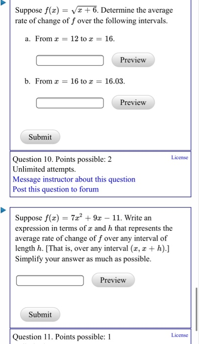 Solved Suppose f(x) = (x +6. Determine the average rate of | Chegg.com