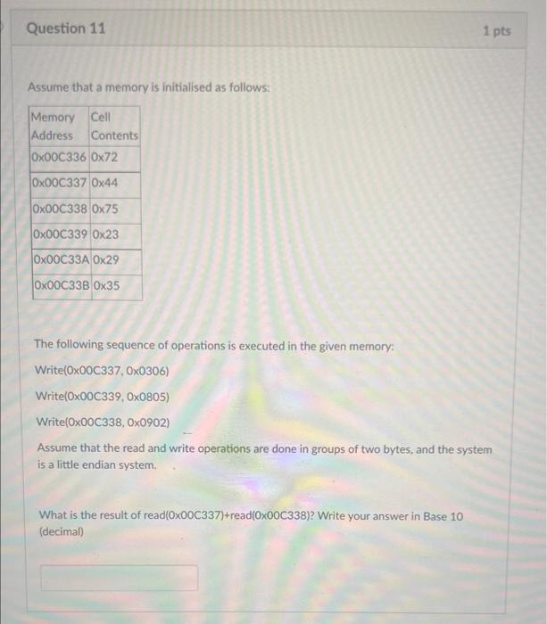 Solved Assume that a memory is initialised as follows: The | Chegg.com