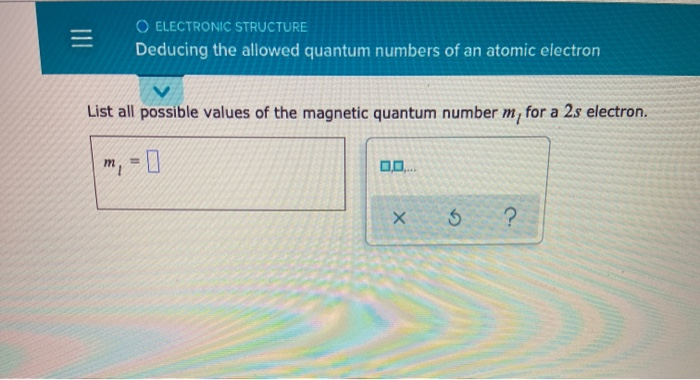 Solved = O ELECTRONIC STRUCTURE Deducing the allowed quantum | Chegg.com