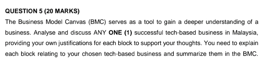 Solved QUESTION 5 (20 ﻿MARKS)The Business Model Canvas (BMC) | Chegg.com