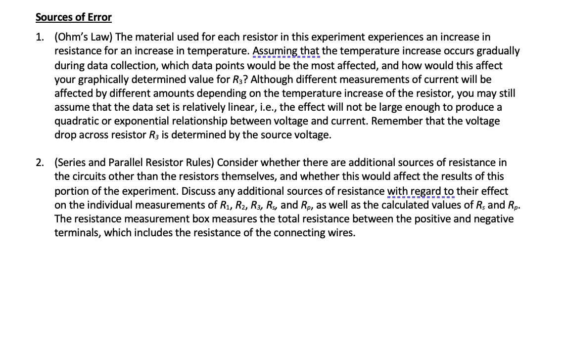 Solved Sources of Error(Ohm's Law) ﻿The material used for | Chegg.com