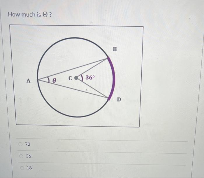 Solved How much is ? B C 36° А a D 72 36 18 | Chegg.com