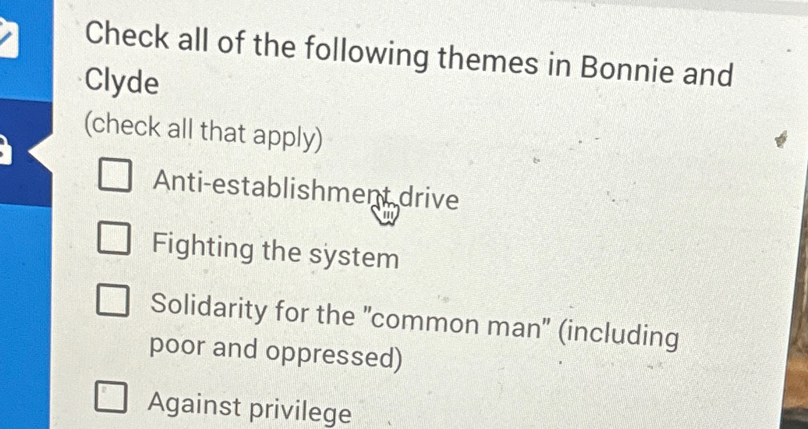 Solved Check all of the following themes in Bonnie and | Chegg.com