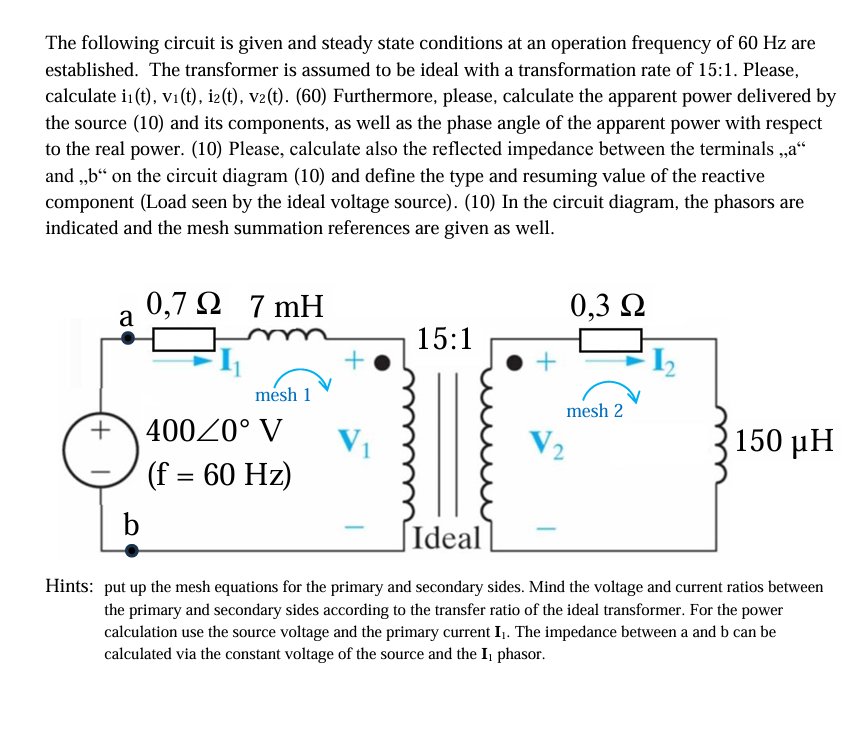 Solved The following circuit is given and steady state | Chegg.com
