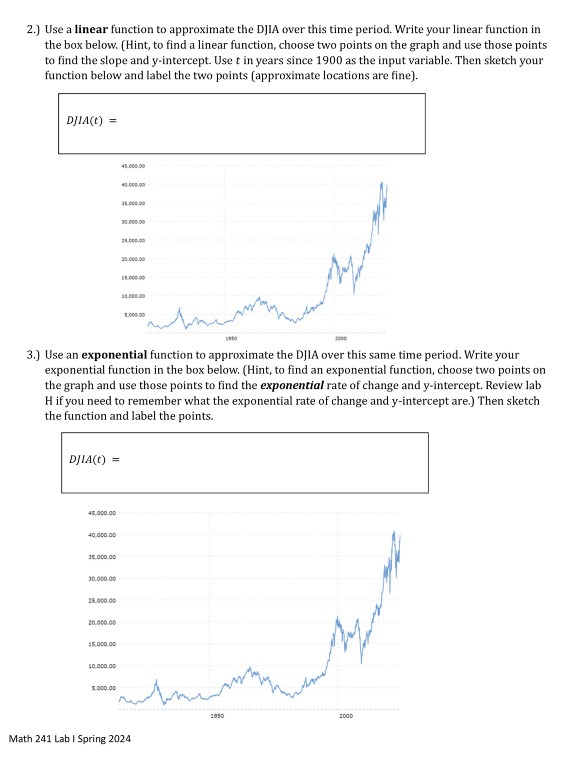 Solved 2.) ﻿Use a linear function to approximate the DJIA | Chegg.com