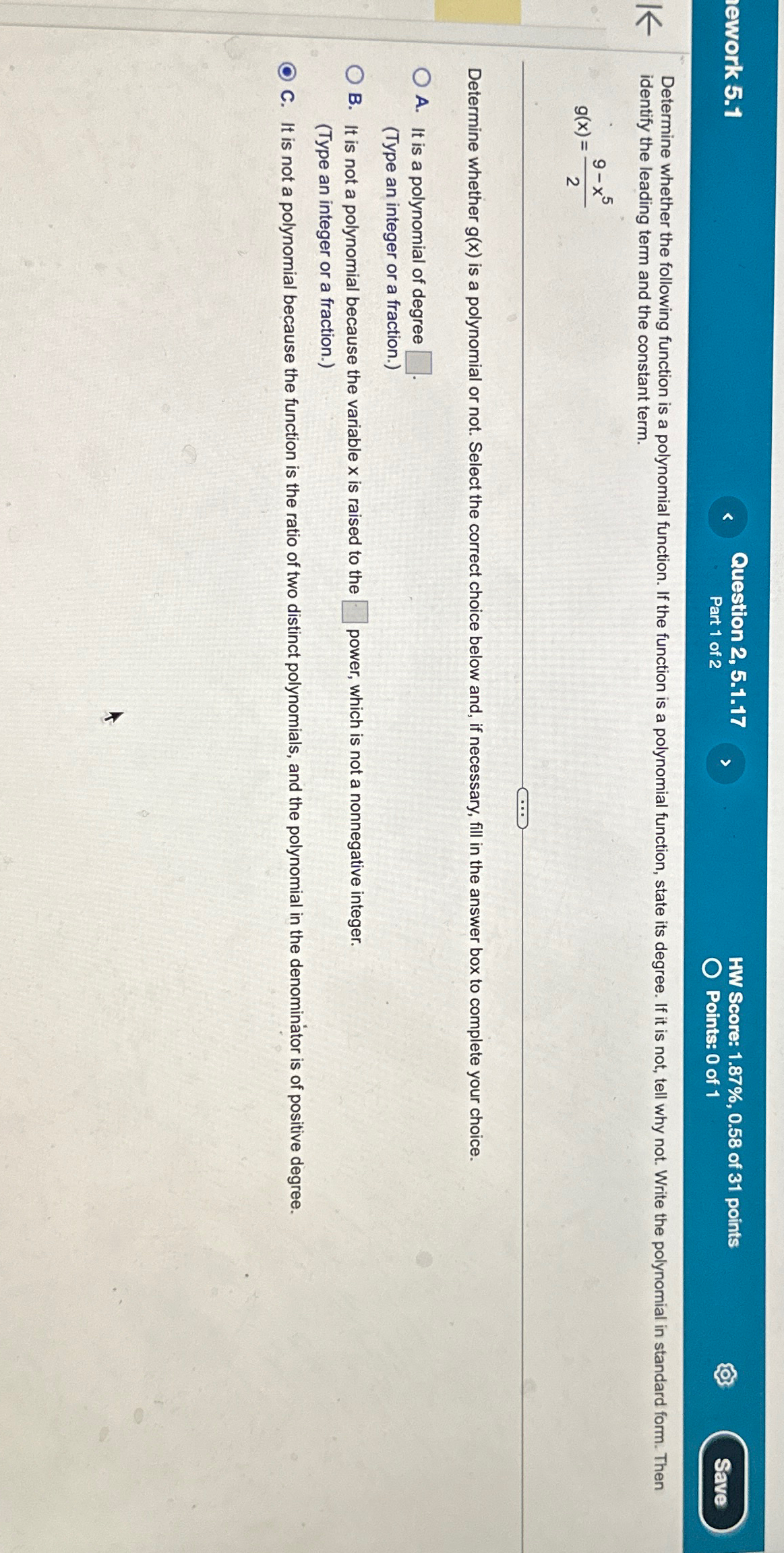Solved Part 1 ﻿of 2Points: 0 ﻿of 1Determine whether the | Chegg.com