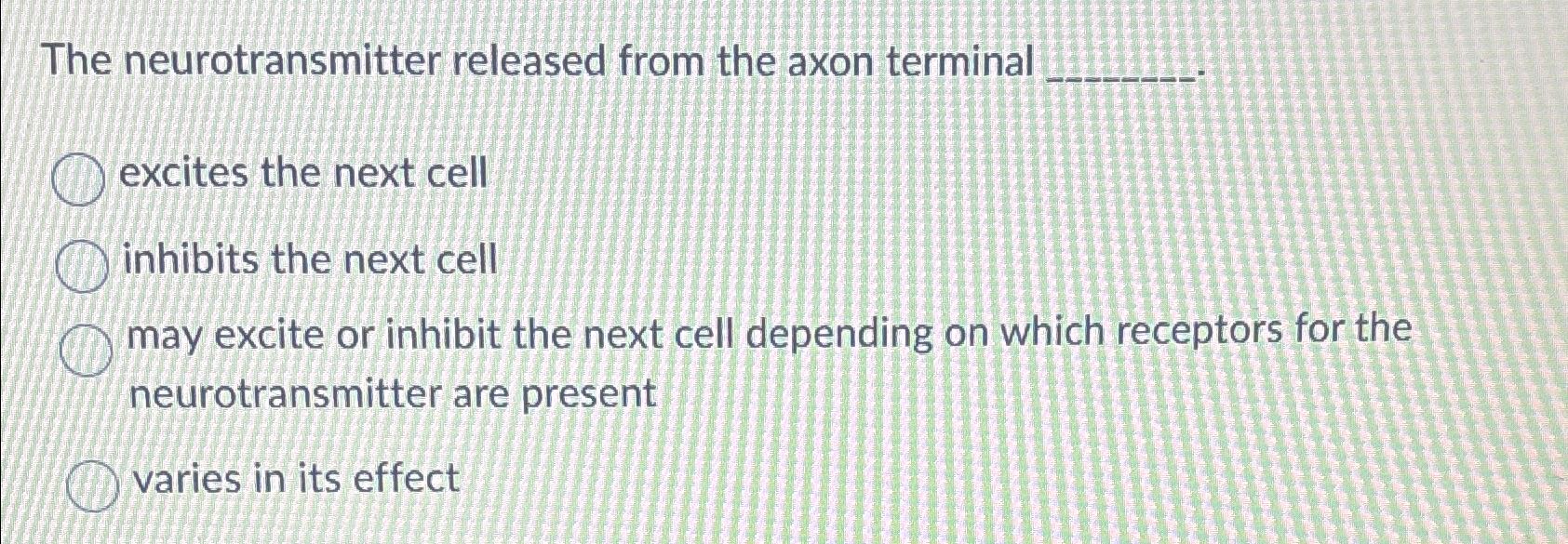 Solved The neurotransmitter released from the axon | Chegg.com