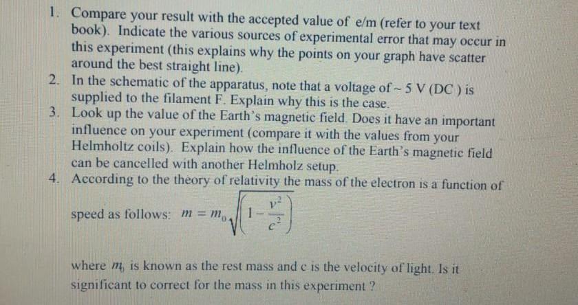 Solved 1. Compare your result with the accepted value of \\( | Chegg.com