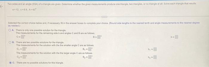 Solved Two sides and an angle (SSA) of a trangle are gven | Chegg.com