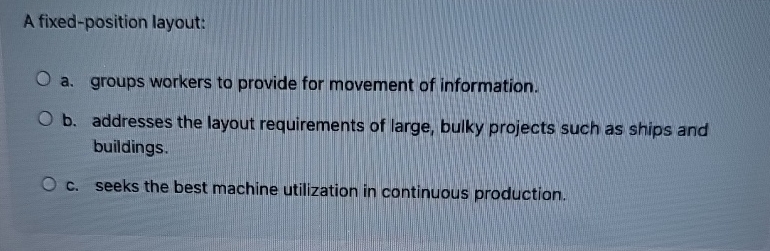 Solved A fixed-position layout:a. ﻿groups workers to provide | Chegg.com