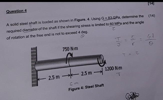 Solved Question 4 A solid steel shaft is loaded as shown in | Chegg.com