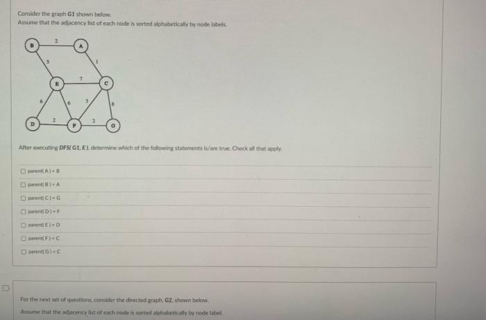 Solved Consider the graph G1 shown below. Assume that the | Chegg.com