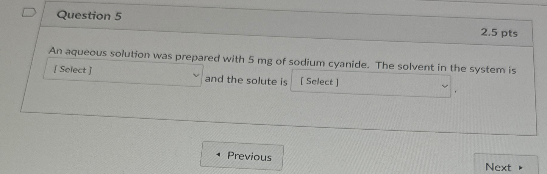 Solved Question 5An aqueous solution was prenared with 5 ﻿mg | Chegg.com