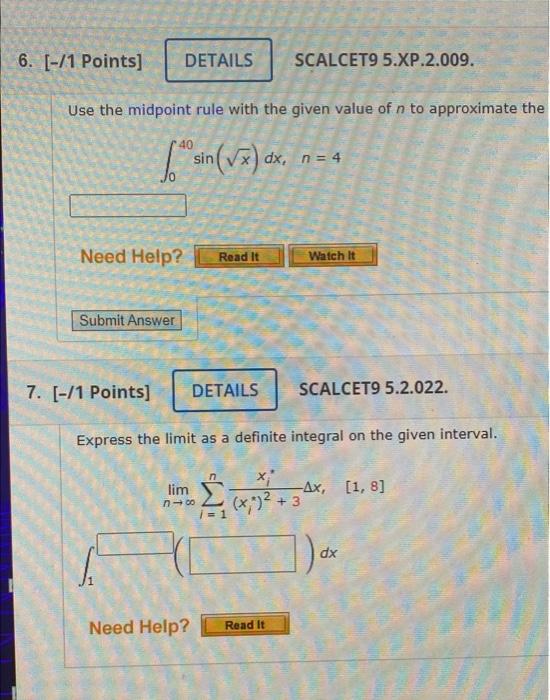 Solved −/1 Points] SCALCET9 5.XP.2.009. Use the midpoint | Chegg.com